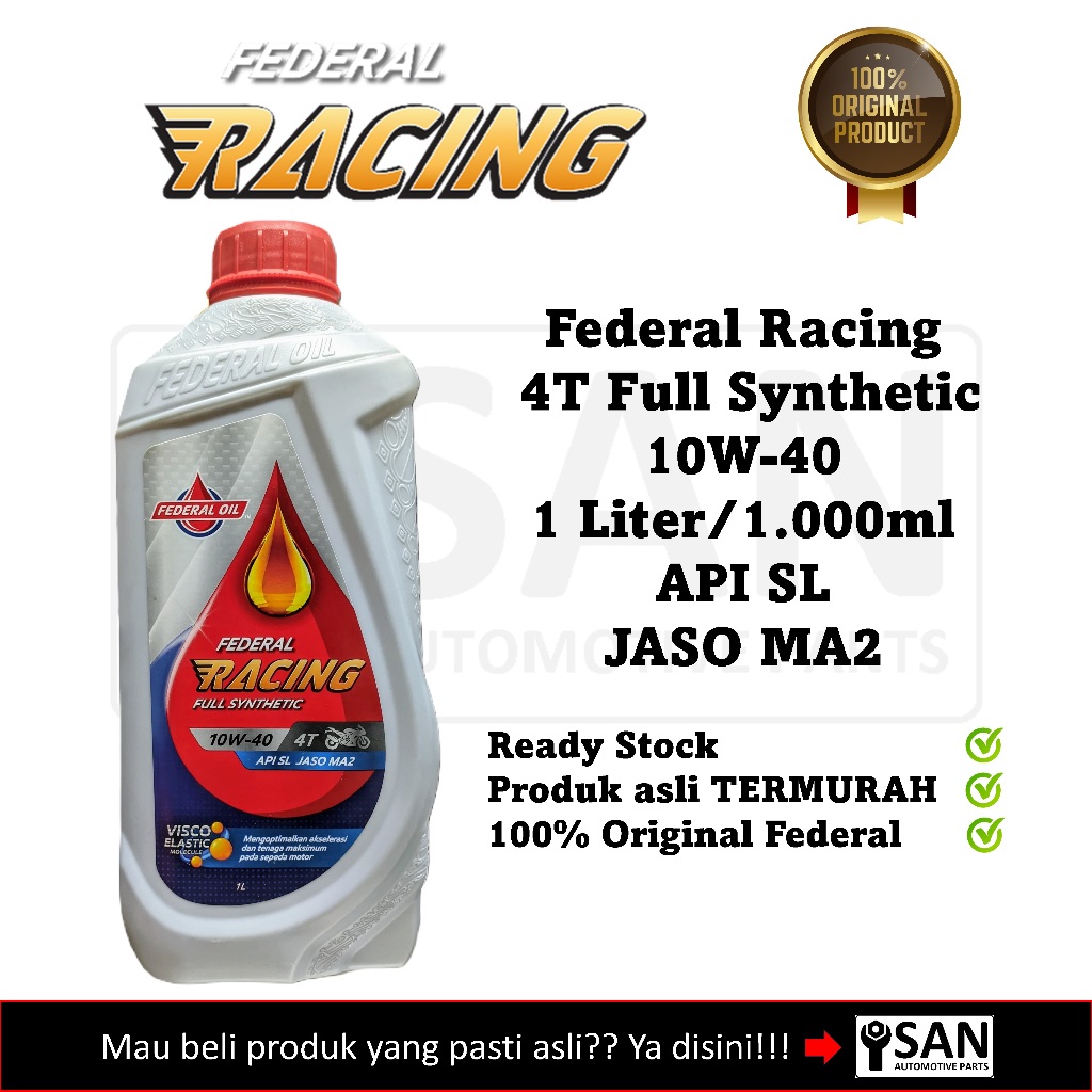 Jual Oli Motor Oli Federal Racing 10W 40 1 Liter Original 100% | Shopee ...