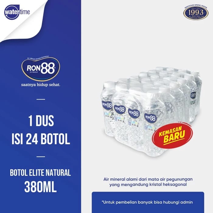 Jual AIR MINERAL RON 88 KEMASAN BOTOL 380 ML 1 DUS ISI 24 PCS | Shopee ...