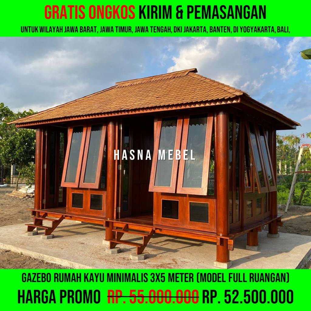 Jual gazebo taman rumah minimalis dari kayu ukuran 3x5 meter atap sirap ...