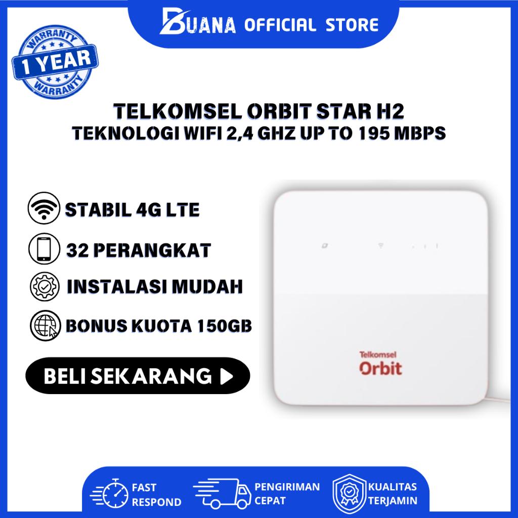 Jual Telkomsel Orbit Star H2 Modem WiFi 4G Router High Speed Bonus Data ...