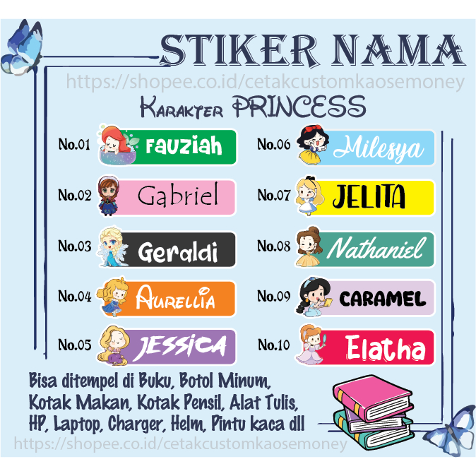 Jual STICKER LABEL NAMA KARAKTER PRINCESS DISNEY CUSTOM SPIRITED AWAY ...