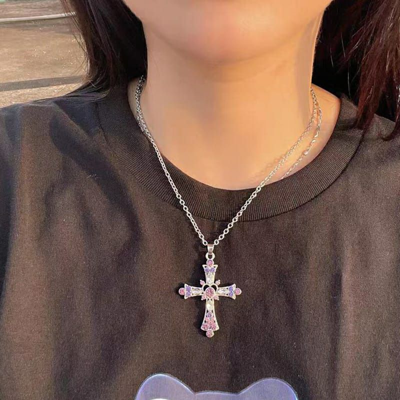 Jual SAKARIBA Kalung Gothic Salib Pink Flower | Shopee Indonesia
