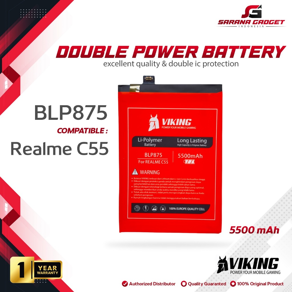 Jual VIKING Double Power Baterai BLP875 Realme C55 Batre Batrai Battery ...
