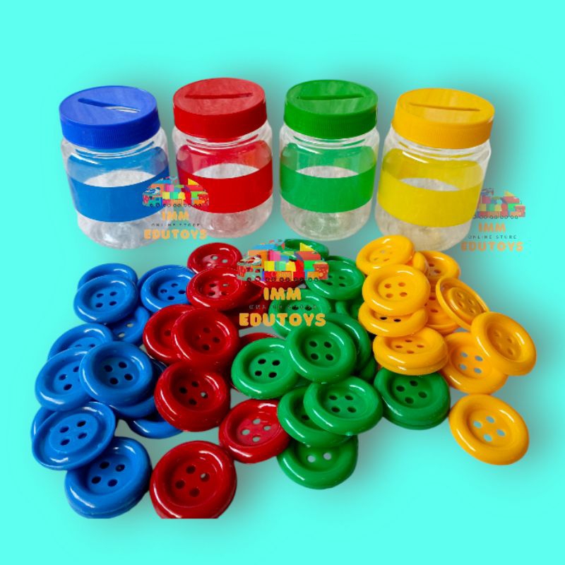 Jual Mainan Montessori Paket Sortir Kancing 4 Warna Busy Jar / botol ...
