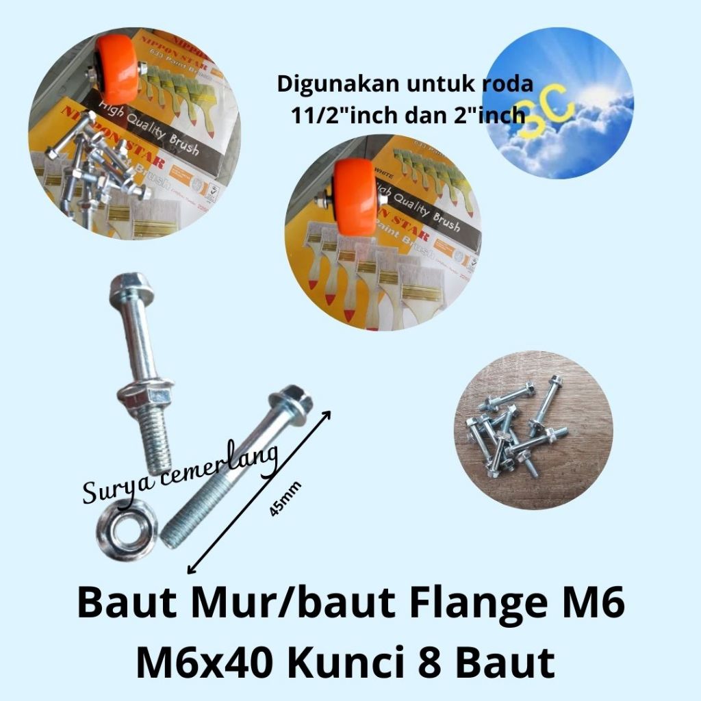 Jual Baut Mur Mur Baur Baut Flange M6 6x40mm M6 Kunci 8 | Shopee Indonesia