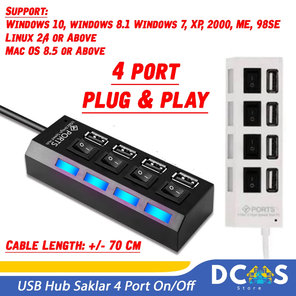 Jual USB Hub Saklar 4 Port On/Off High speed/Sambungan USB Extension 4 Port | Shopee Indonesia