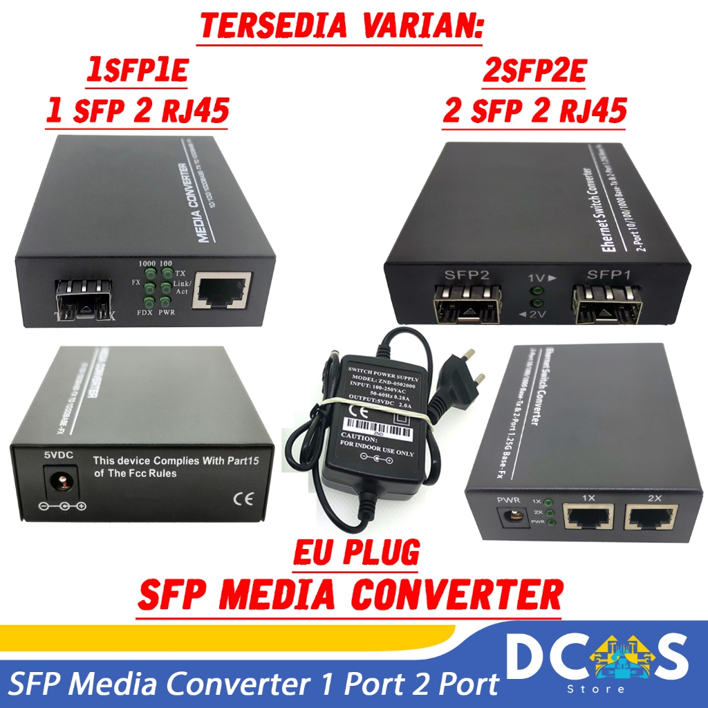Jual Media SFP Converter Gigabit SFP 1 Port / 2 Port to Ethernet LAN RJ45 1 Port / 2 Port Fiber ...
