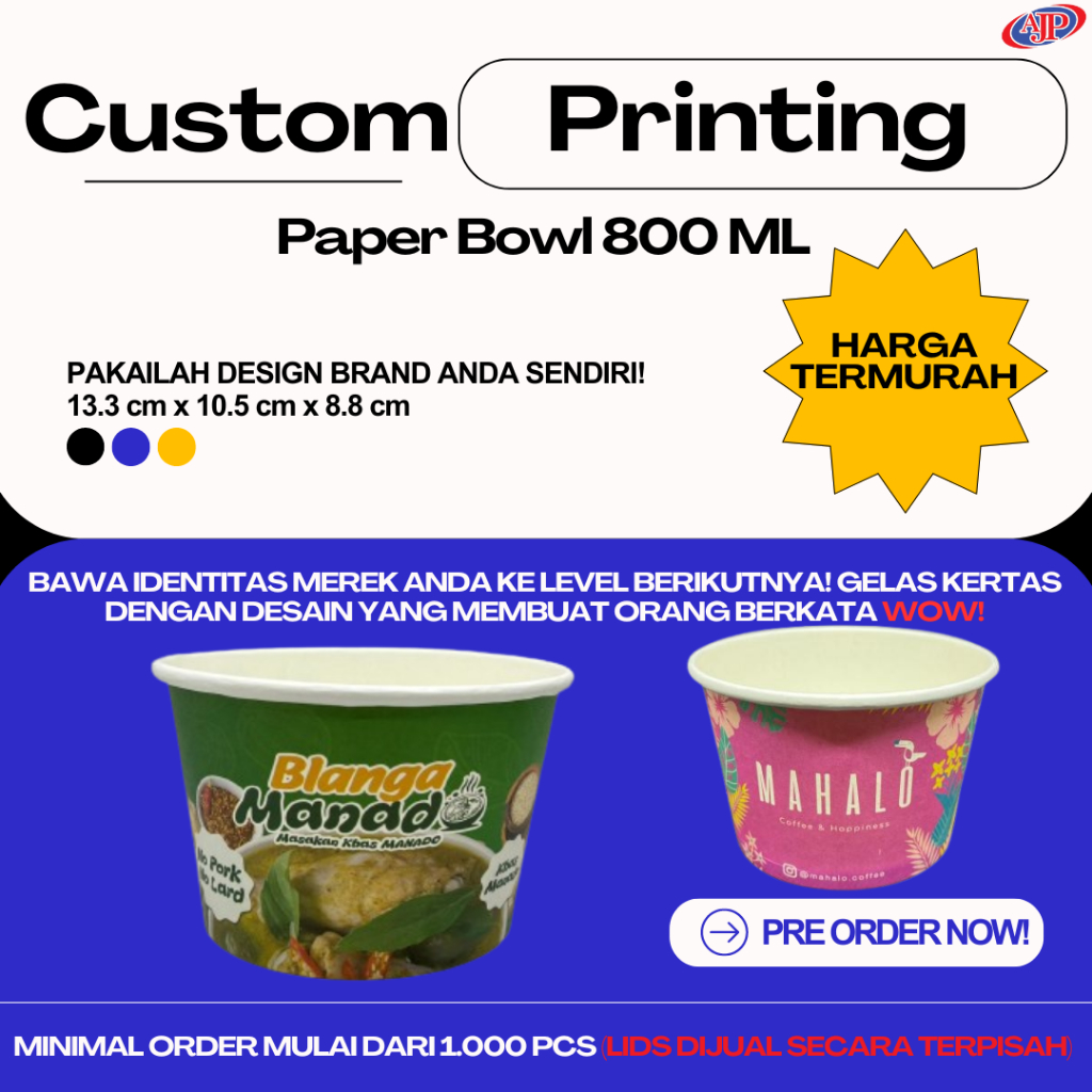 Jual Custom Printing Paper Bowl 800 ML (27 Oz) | Shopee Indonesia