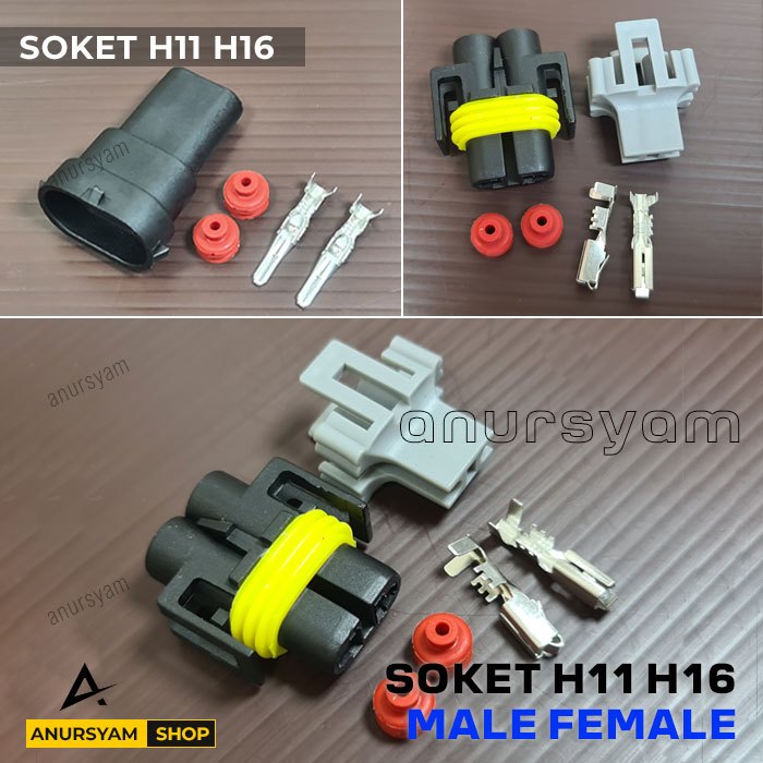 Jual Socket Lampu H11 / H16 Male Female / Soket H11/16 Female Male ...