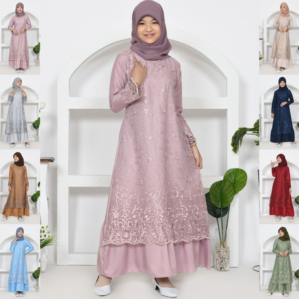 Jual HK-ZXC GAMIS MITHA ANAK MAXI TANGGUNG 9-12th DRESS MUSLIM REMAJA BRUKAT TILE BORDIR LEBARAN ...