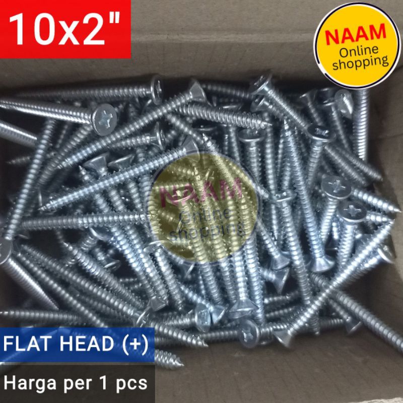 Jual (10x2") BAUT SKRUP KEPALA DATAR TAPPING 10 x 2 INCH - SEKRUP BAUT ...