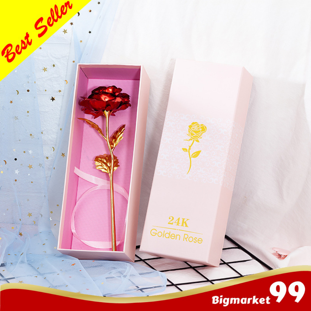 Jual Gift Box Cewek Bunga Mawar Artificial Kado Pacar Gold Foil Rose ...