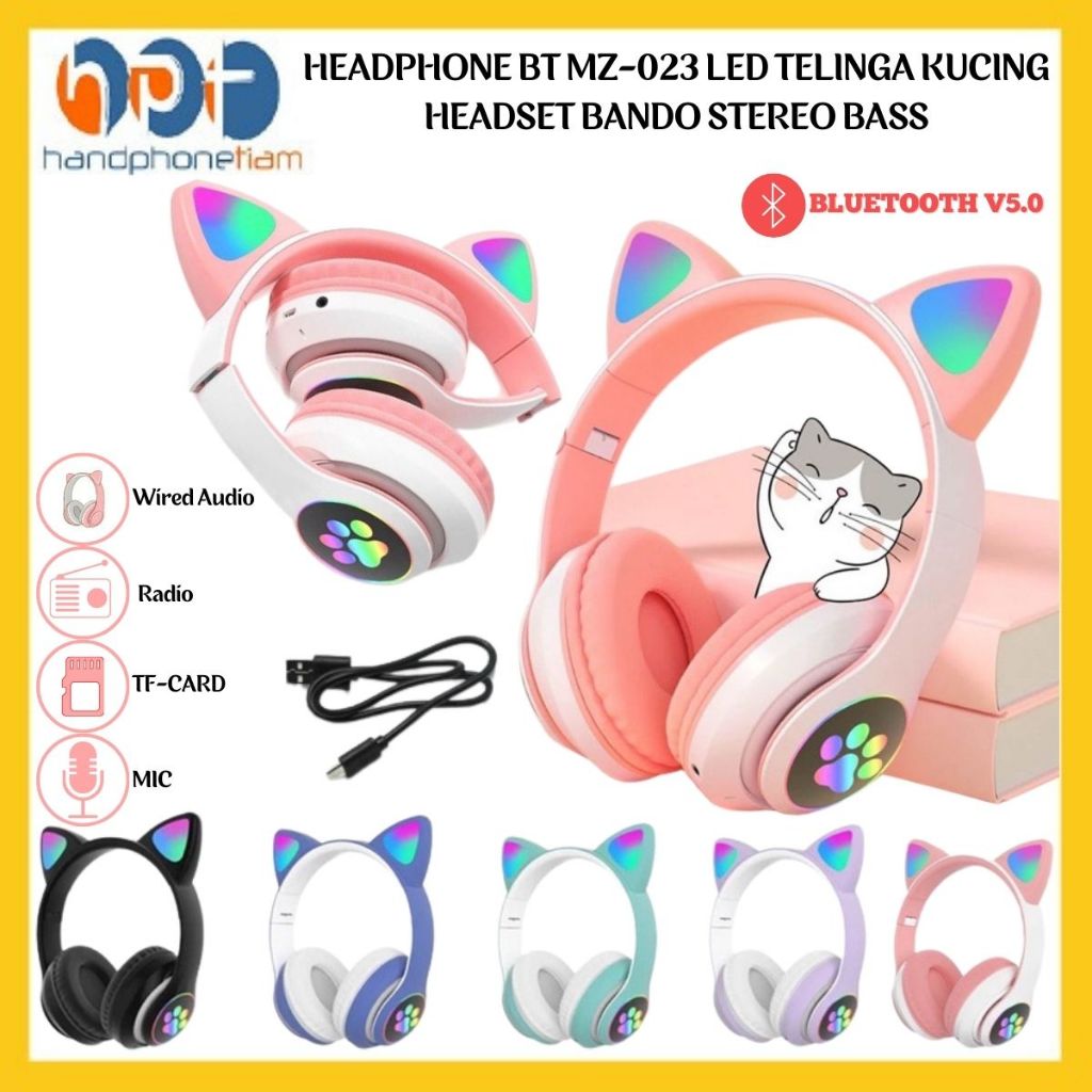 Jual Headphone Bluetooth MZ-023 LED Telinga Kucing Cat Ear Headset ...