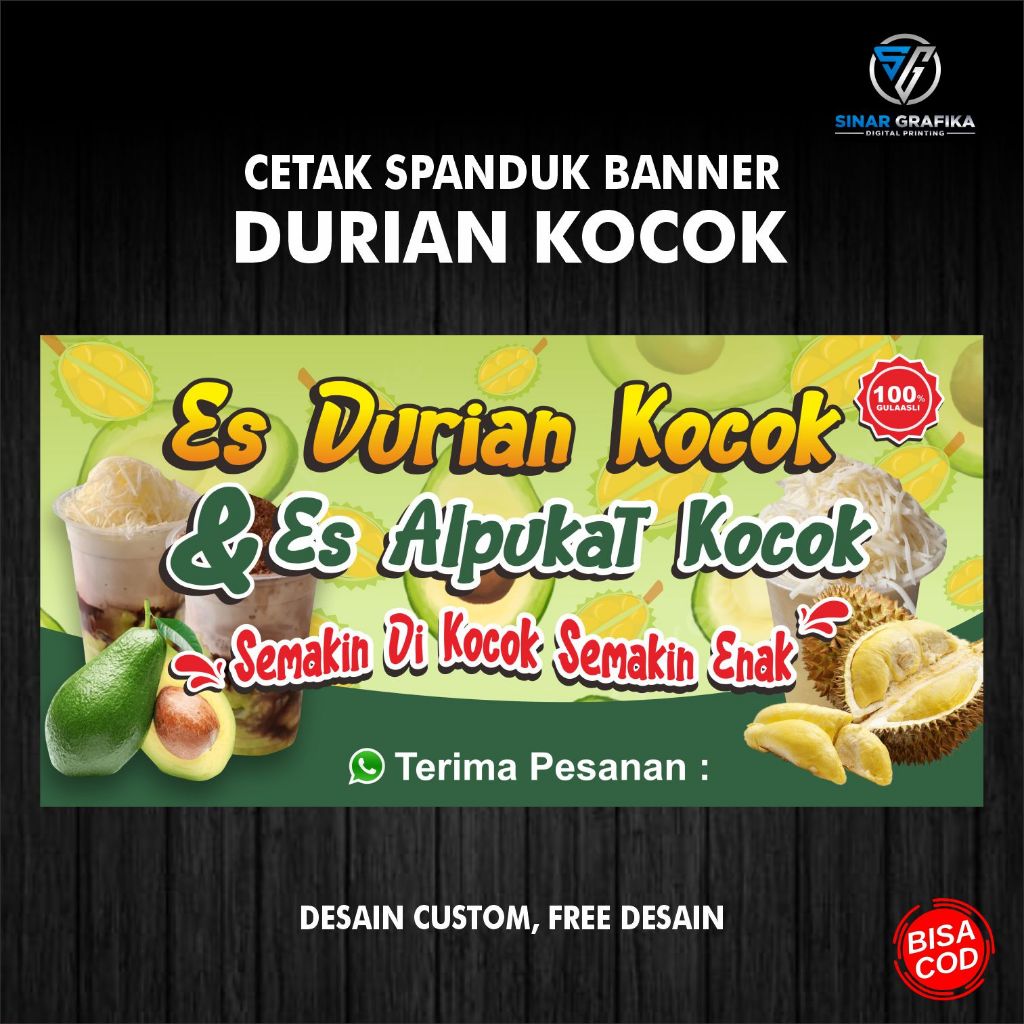 Jual CETAK SPANDUK DURIAN KOCOK, ALPUKAT KOCOK, DESAIN CUSTOM | Shopee ...