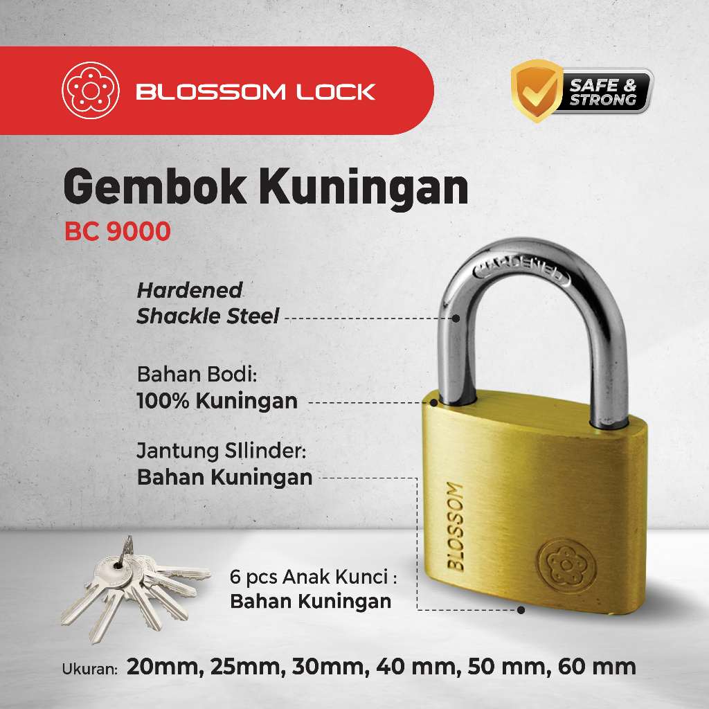 Jual GEMBOK KUNINGAN BC9000 BLOSSOM / UNTUK KOPER HAJI UMROH TRAVEL ...