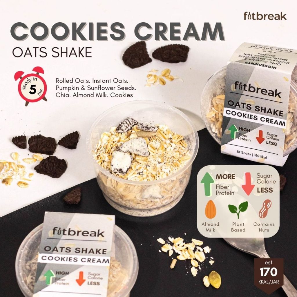 Jual Cookies Cream Oats Shake Fitbreak Overnight Oats/ Snack Sehat ...