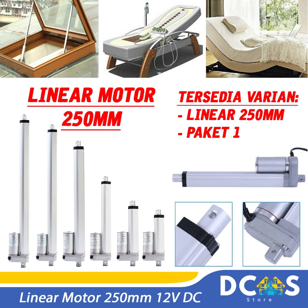 Jual Linear Motor 250mm 12V DC 5mm/s 1200N / 120KG Linear/ Tubular ...
