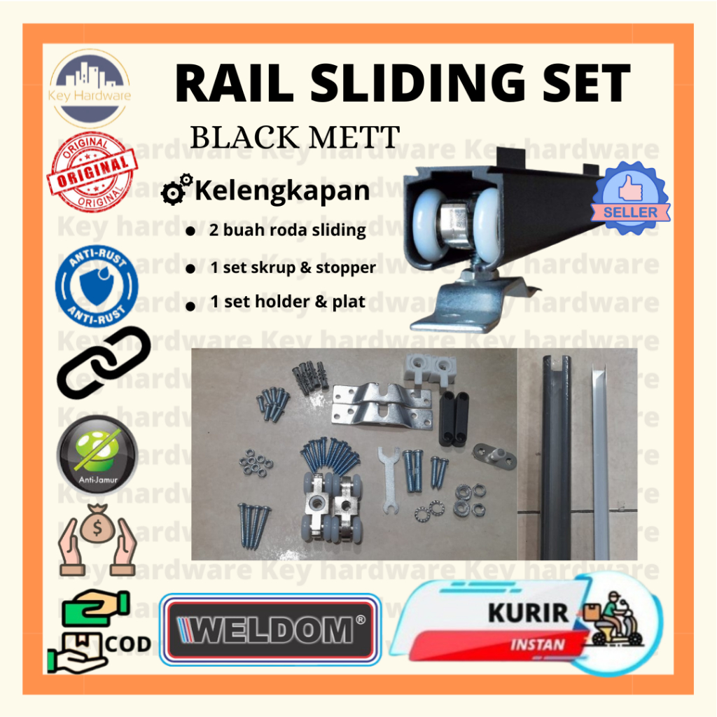 Jual Rail Sliding Gantung Aluminium/ Rel Pintu Kayu Geser BLACK ...