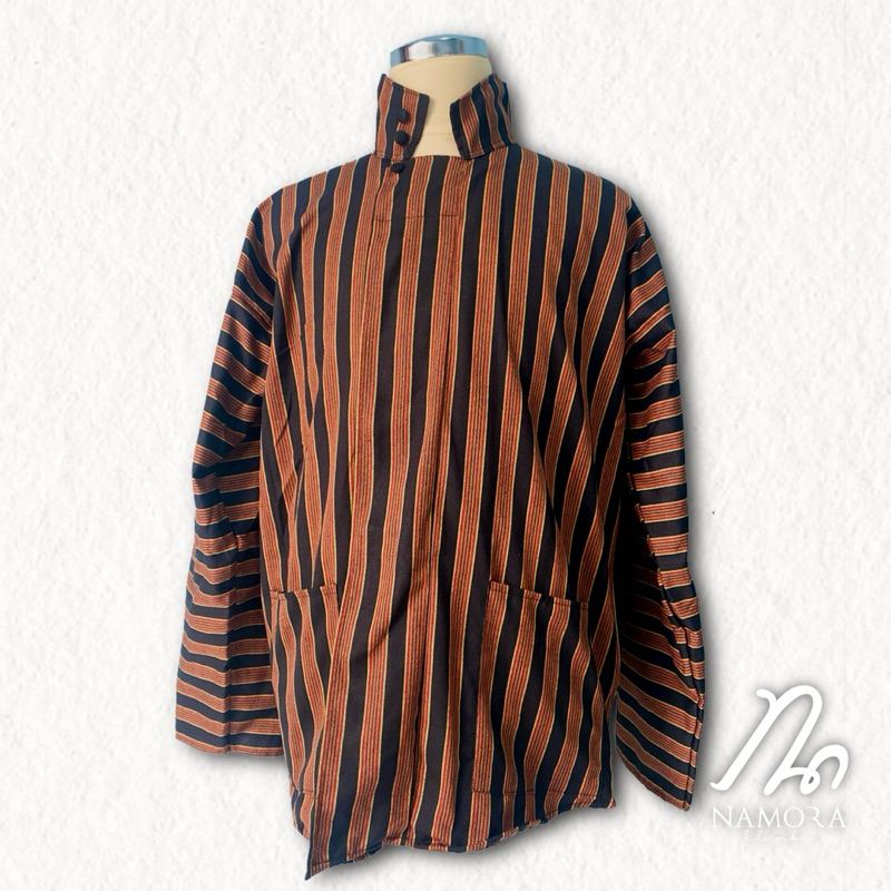 Jual Baju Surjan Lurik Pakaian Adat Jawa Atasan Lengan Panjang Pria Dewasa Coklat Lurik Besar ...