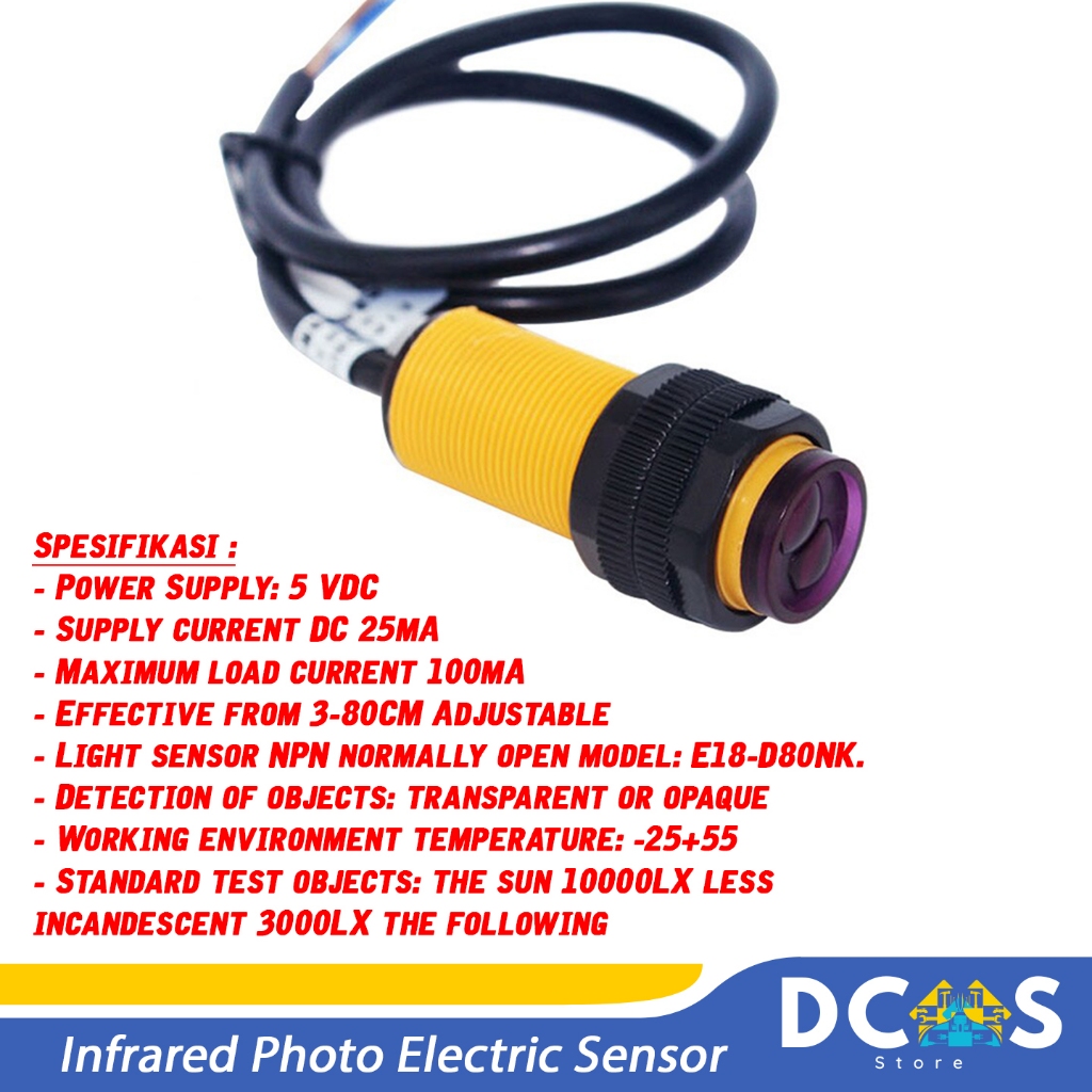 Jual Infrared Photoelectric Sensor Switch Adjustable Distance E18-D80NK ...