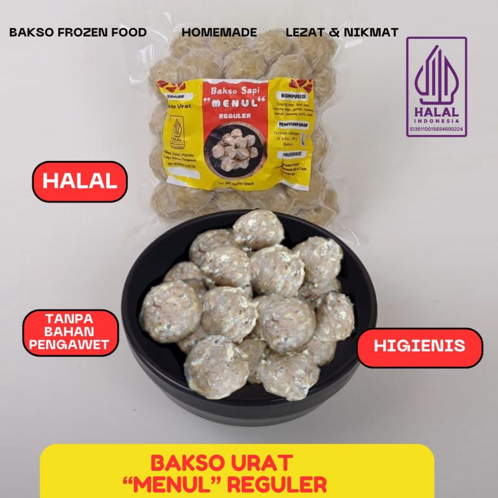 Jual Bakso Urat Frozen MENUL REGULER Bakso Sapi isi 50 Frozen Food ...