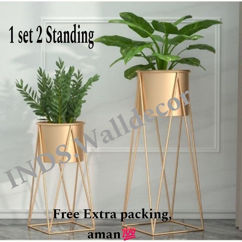 Jual [gmtrc]- Standing Pot Bunga Besi 1 set Murah Hitam Putih Gold ...