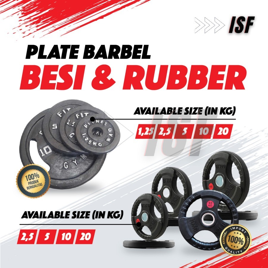 Jual Piringan Plate Beban Barbell Dumbell Besi Karet 1,25kg 2,5kg 5kg 10kg 20kg Diameter 3cm 5cm ...