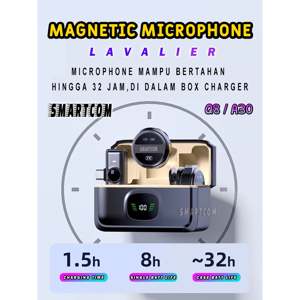 Jual SMARTCOM Q8 Wireless Clip on Mic Microphone Dual Mikrofon Wireless ...