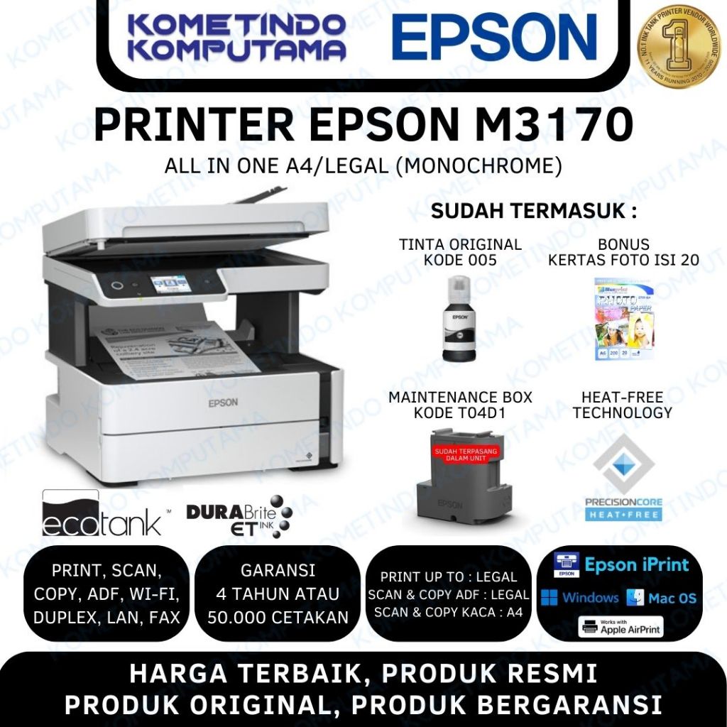Jual M3170 PSC WIFI ADF FAX Ink Tank Print Printer Epson EcoTank ...