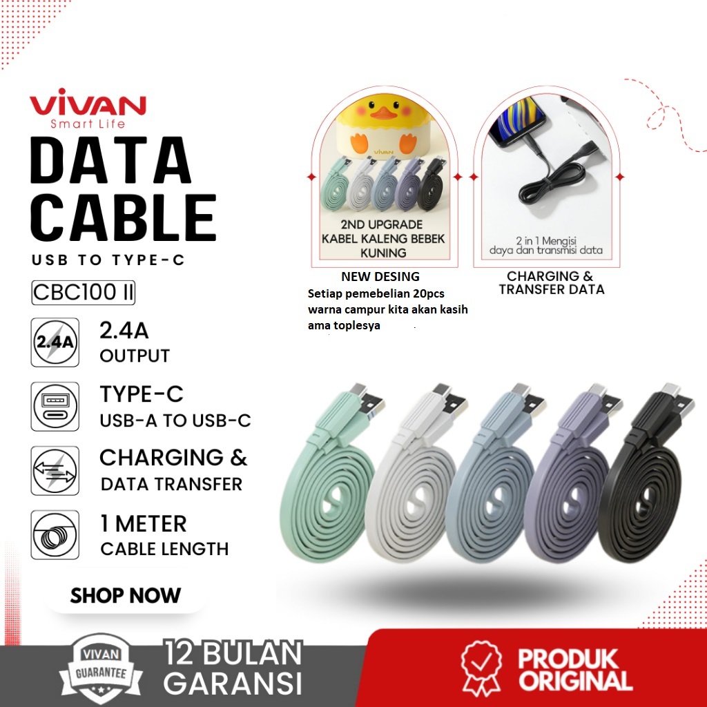Jual VIVAN Kabel Data CBC100 ll Cable Data USB Type-C 2.4A 100cm ...