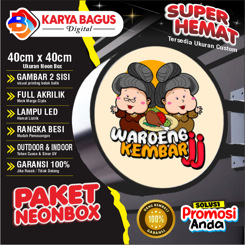 Jual Neon Box Resto / Paket Neon Box 2 Sisi Diameter 40 CM Siap Pasang ...