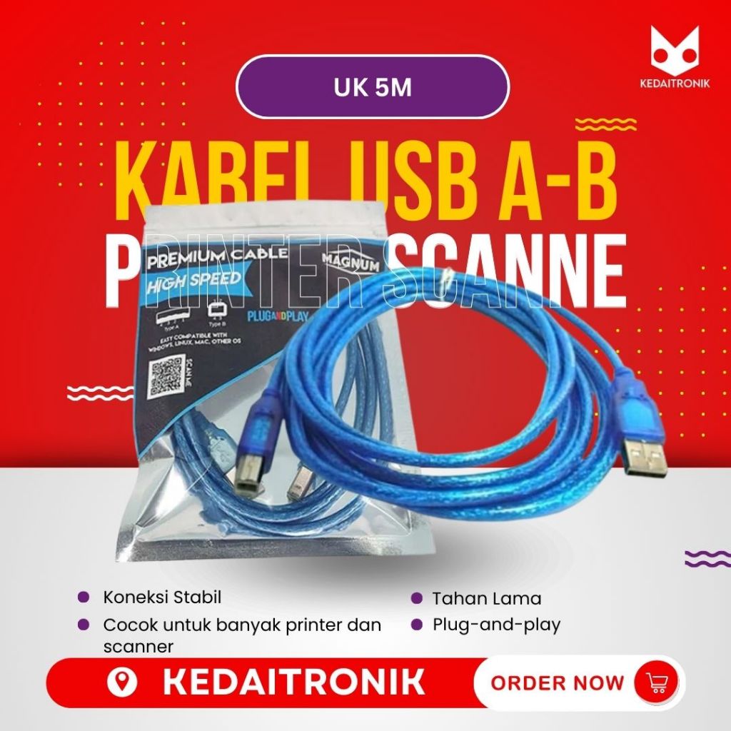 Jual Original Printer Scanner Kabel USB A-B 5M MAGNUM AB 5 Meter ...