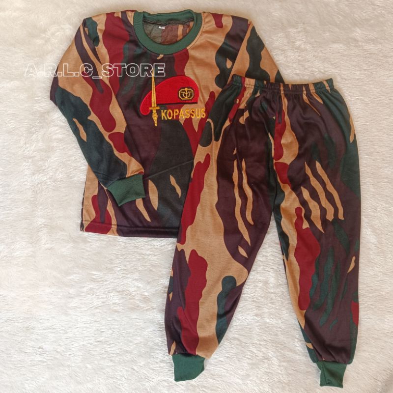 Jual setelan kaos anak loreng kopassus lengan panjang baju kids army bordir | Shopee Indonesia