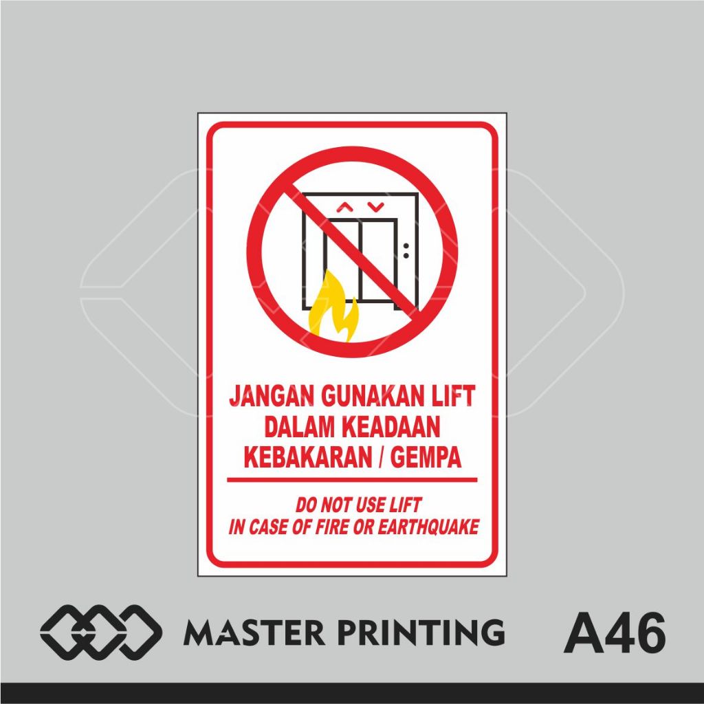 Jual A46 - Akrilik Jangan Gunakan Lift Saat Kebakaran atau Gempa ...