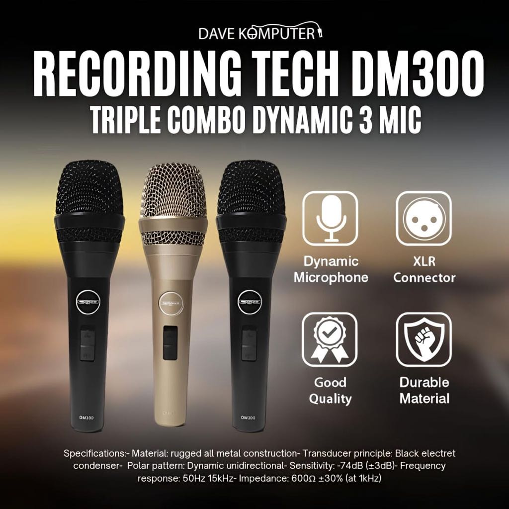 Jual Recording Tech DM 300 / DM-300 / DM300 Triple Combo Dynamic 3 Mic ...