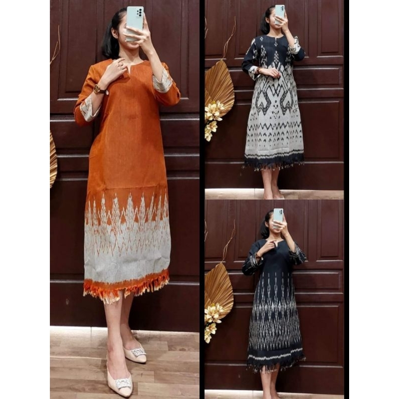 Jual DRESS TENUN WANITA ETNIK BAJU PESTA KONDANGAN KEKINIAN | Shopee Indonesia