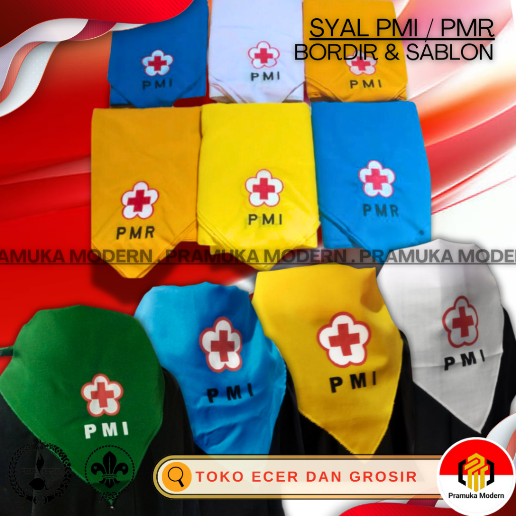 Jual syal scraf PMI / PMR sablon dan bordir slayer Palang Merah ...