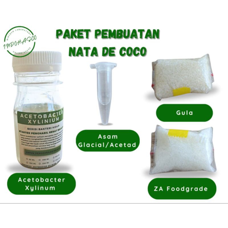 Jual PAKET PEMBUATAN NATA DE COCO- bibit Acetobacter Xylinium, ZA Foodgrade, Asam Glacial dan ...