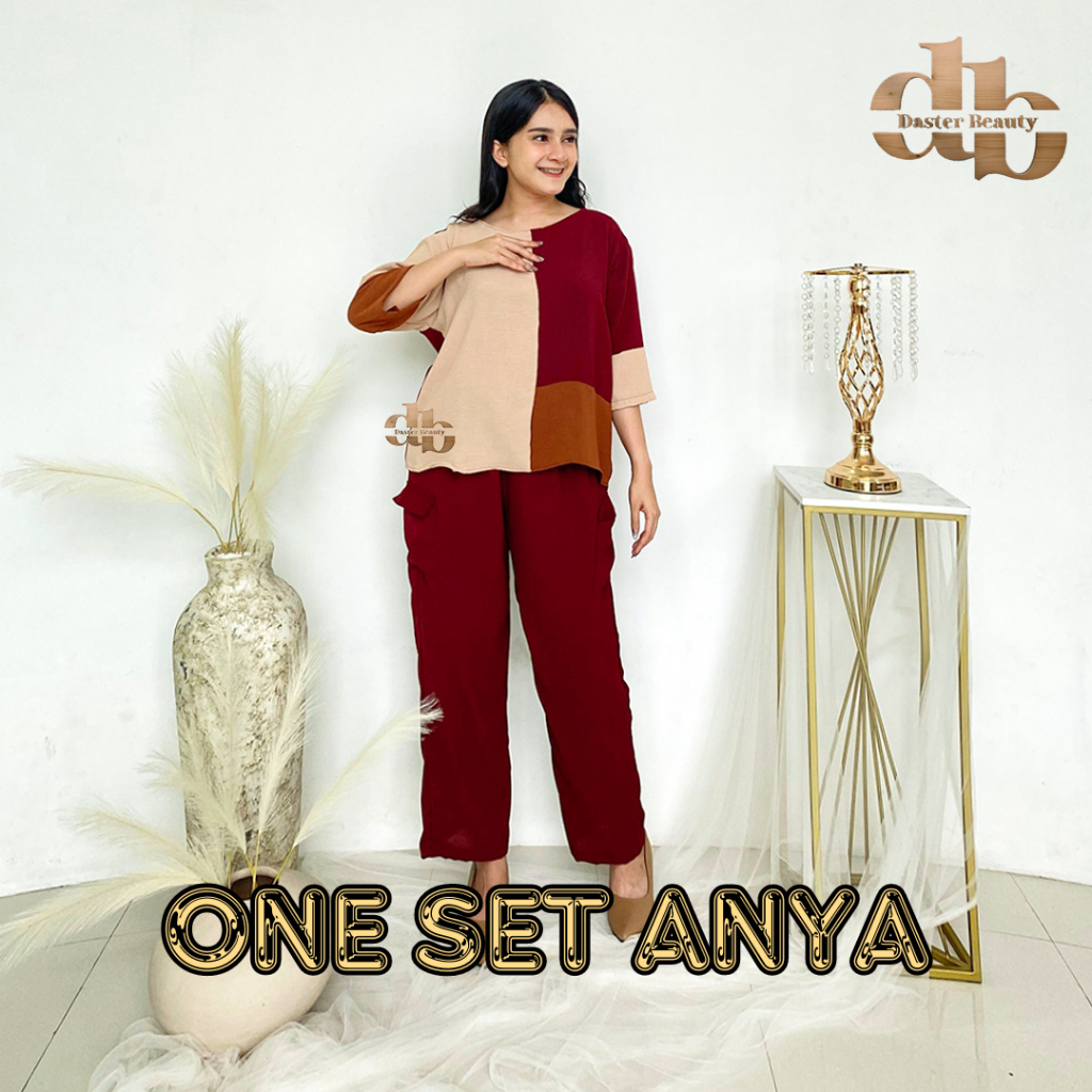 Jual One Set Cargo Wanita Kombinasi Warna Kringkel Airflow Crinkle Baju Setelan Remaja DB Anya ...