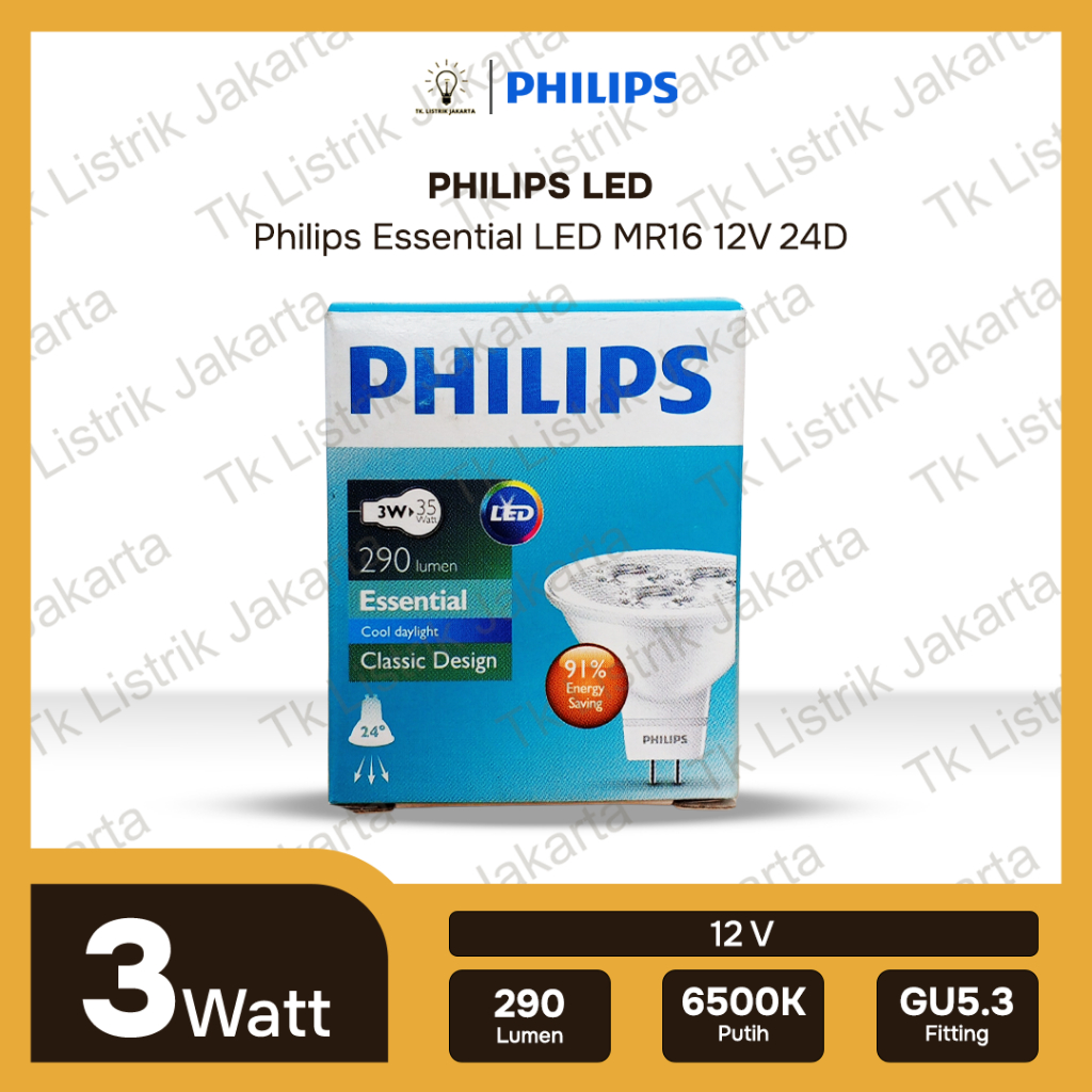 Jual Philips Halogen Essential LED 3-35W 2700K MR16 24D | Shopee Indonesia