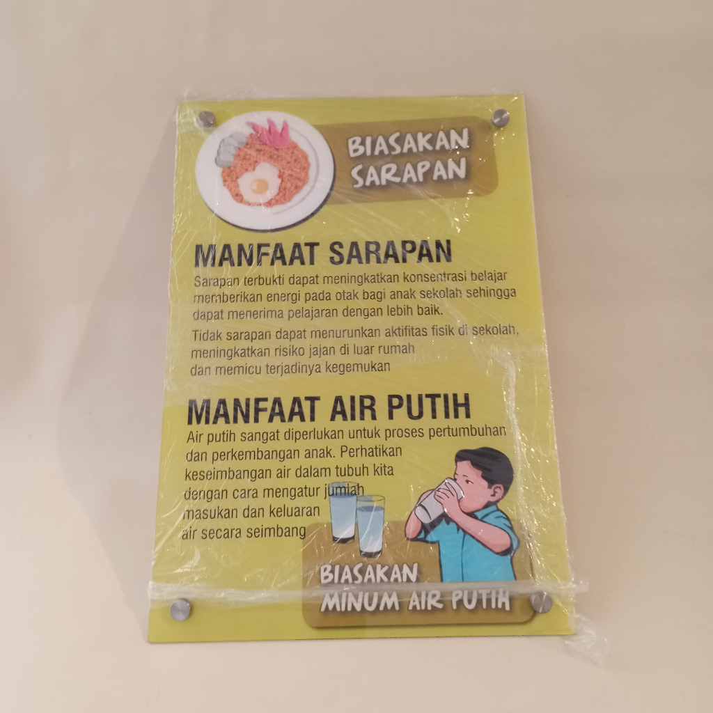 Jual Akrilik Poster Biasakan Sarapan dan Minum Air Putih | Akrilik ...