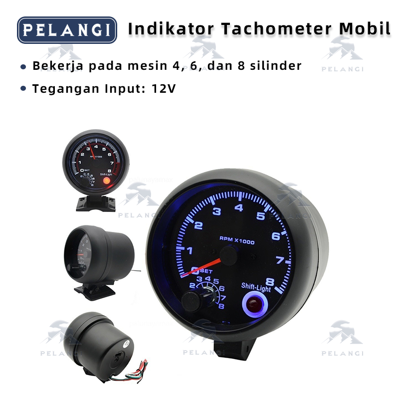 Jual Tachometer otomotif universal, hitam, 3,75 inci, meteran putih ...