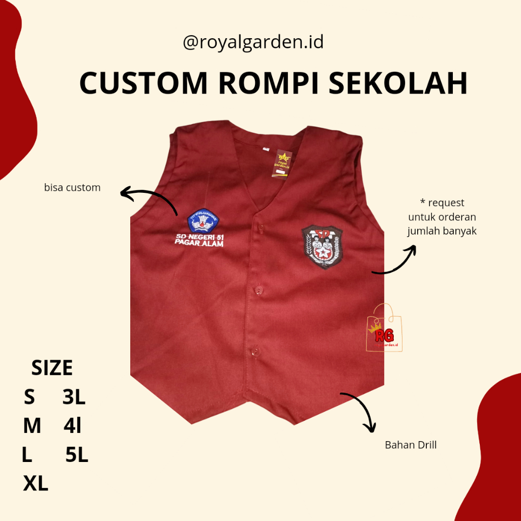 Jual PRE-ORDER CUSTOM NAMA SEKOLAH Rompi Seragam Sekolah Anak Custom ...