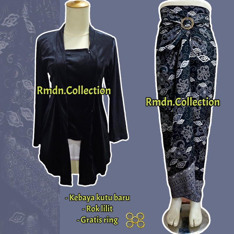 Jual oneset kebaya kutubaru bludru wanita dan rok lilit batik | Shopee Indonesia