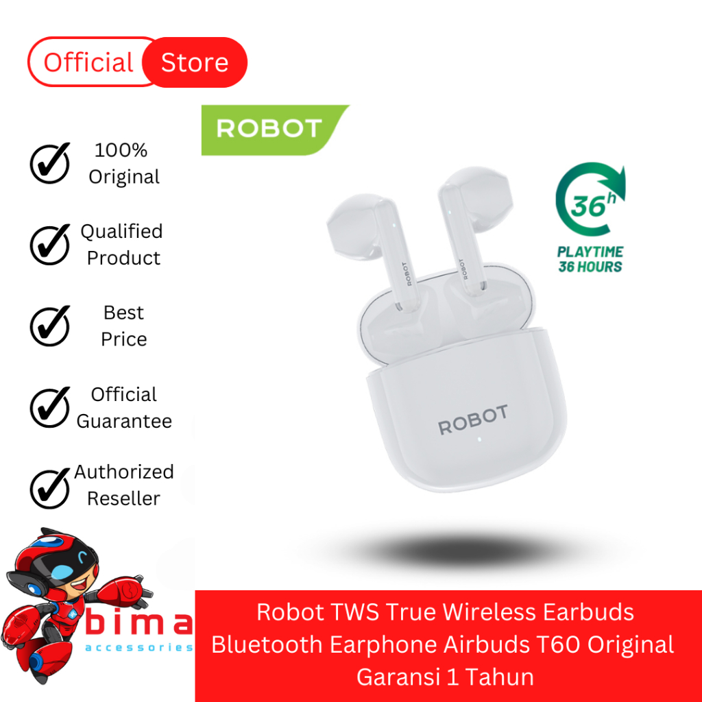 Jual Robot TWS True Wireless Earbuds Bluetooth Earphone Airbuds T60 ...