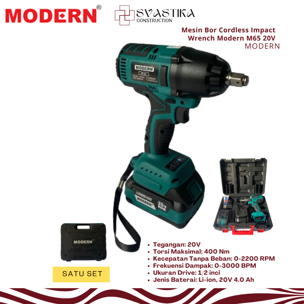Jual Mesin Bor Cordless Impact Wrench Modern M65 20V Mesin Pembuka Baut ...