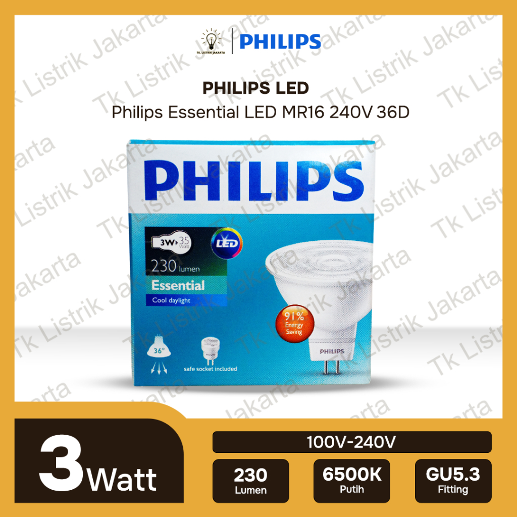 Jual PHILIPS LED ESSENTIAL MR16 3W-35W 36D 100-240V | Shopee Indonesia