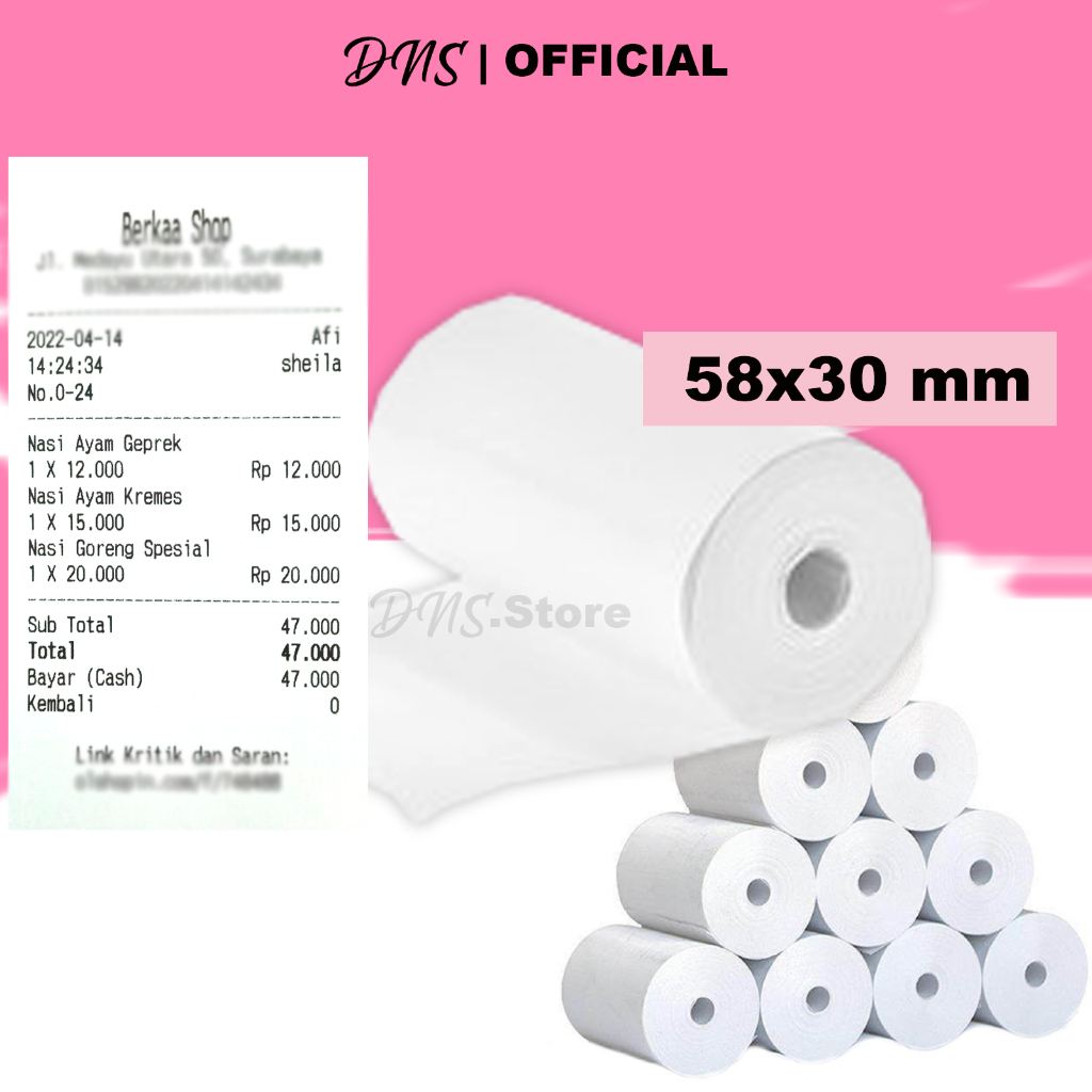 Jual KERTAS STRUK THERMAL PAPER ROLL 58MM 58x30 57x30 TERMAL EDC ...