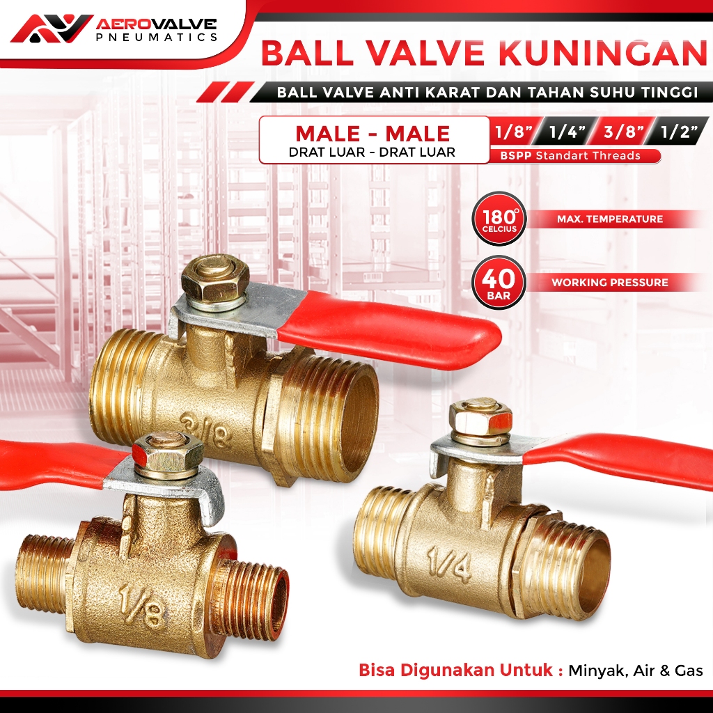 Jual BALL VALVE |Stop Kran/ Keran Angin Kompresor Drat Luar Male to Male (M-M) 1/4 1/2 3/8 1/8 ...