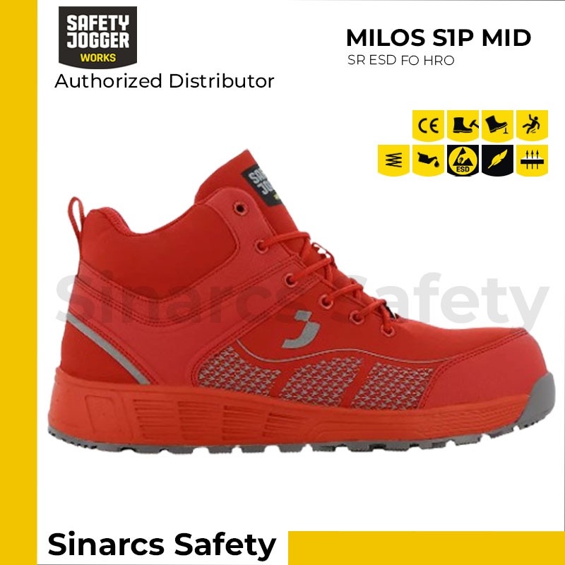 Jual Sepatu Safety Jogger MILOS S1P Mid - Red / Merah | Shopee Indonesia